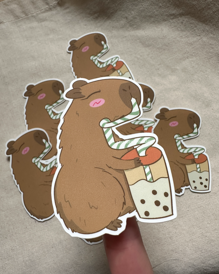 Capyboba - Capybara Boba Sticker (Matte) – Leudles Doodles
